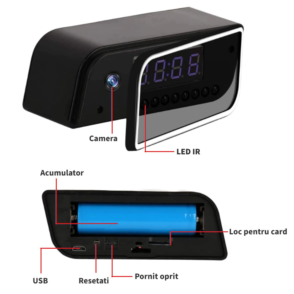 Mini camera Spy WI-FI IP Ascunsa in Ceas Desteptator, Microfon ...
