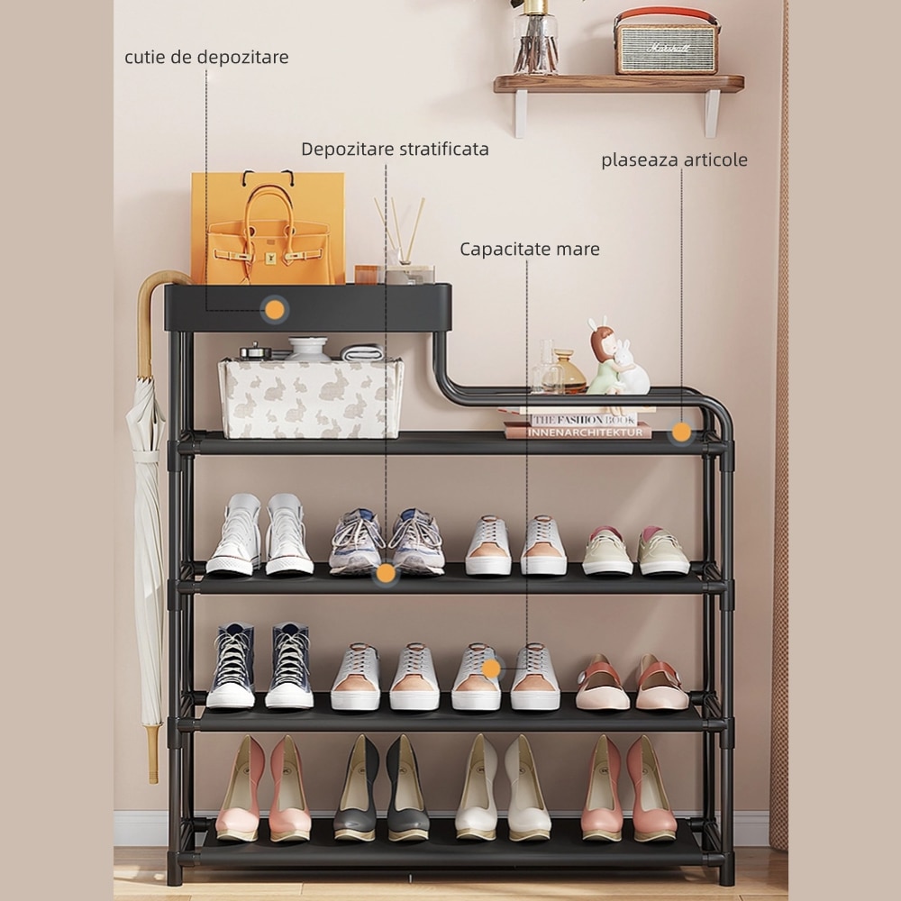 Raft incaltaminte 5 rafturi, Metal si textil netesut, 60x21x78.5 cm ...