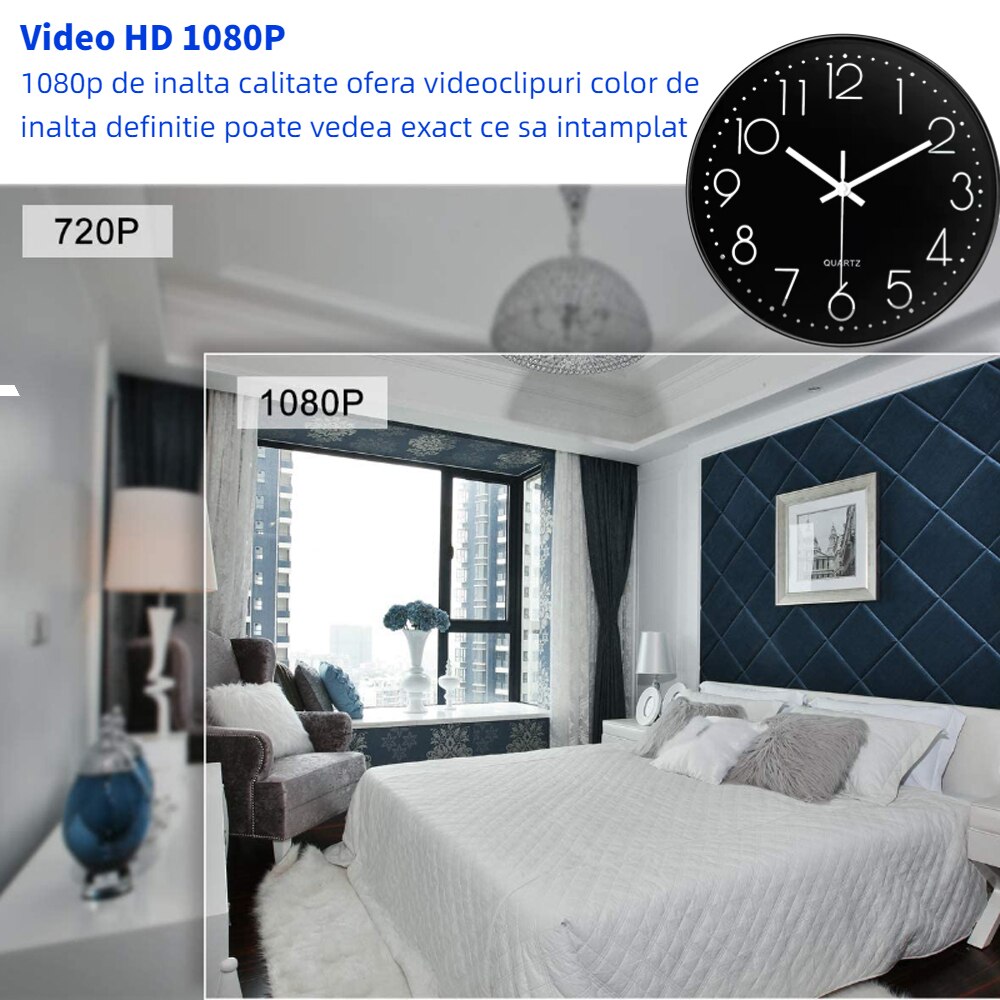 Camera de supraveghere spion tip ceas de perete, Wi-Fi, HD, Negru - eMAG.ro