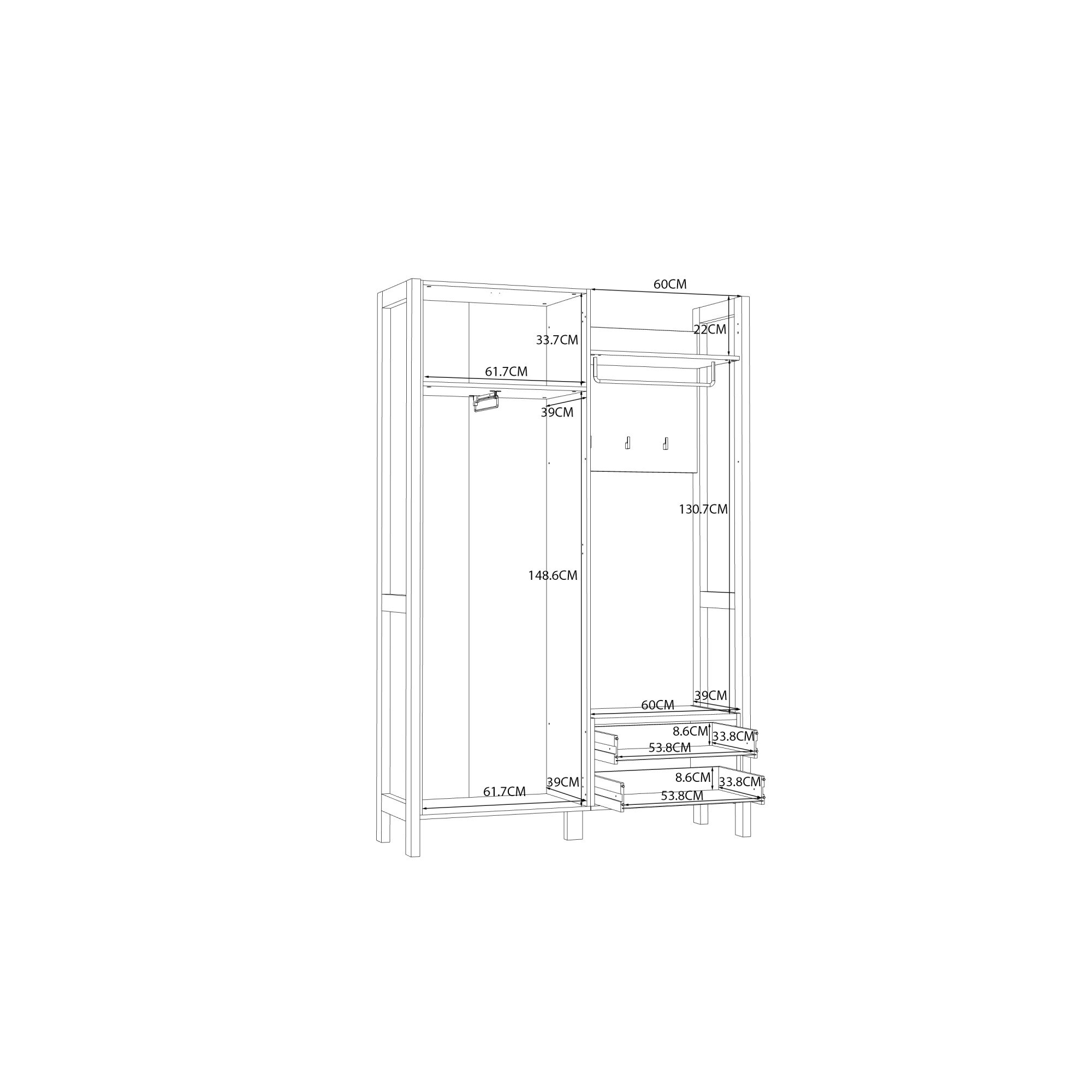 Cuier Forte Hoyvik, dimensiuni 131.1x 41.2x 200.1, stejar Sonoma/ alb ...