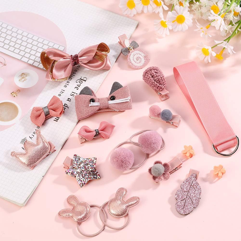 Set 18 accesorii pentru par, Textil/Metal, Roz - eMAG.ro