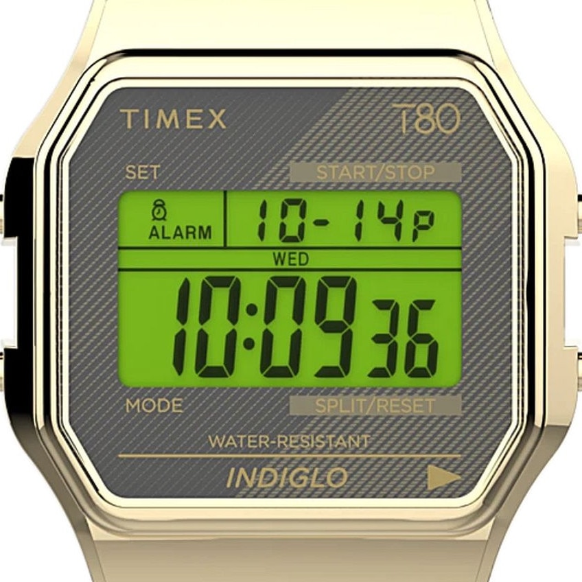 Ceas digital barbati T80, Timex, Inox/Cauciuc, 34 mm, Negru/Auriu - eMAG.ro