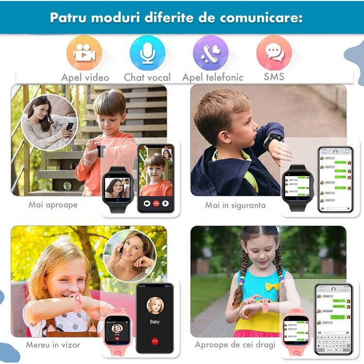Ceas smartwatch copii GPS 4G, Merkie® K9, cu localizare GPS, WIFI ...