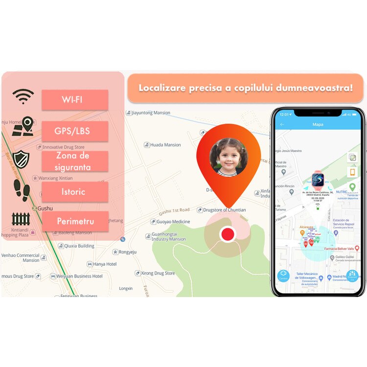 Ceas smartwatch copii GPS 4G, Merkie® K9, cu localizare GPS, WIFI ...