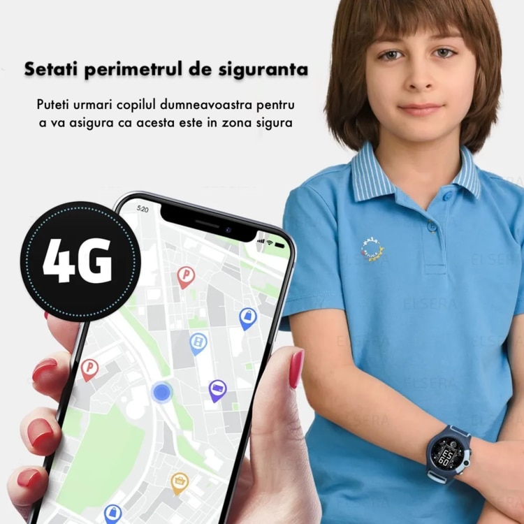Ceas smartwatch copii GPS 4G, Merkie® D36, cu localizare GPS, WIFI ...
