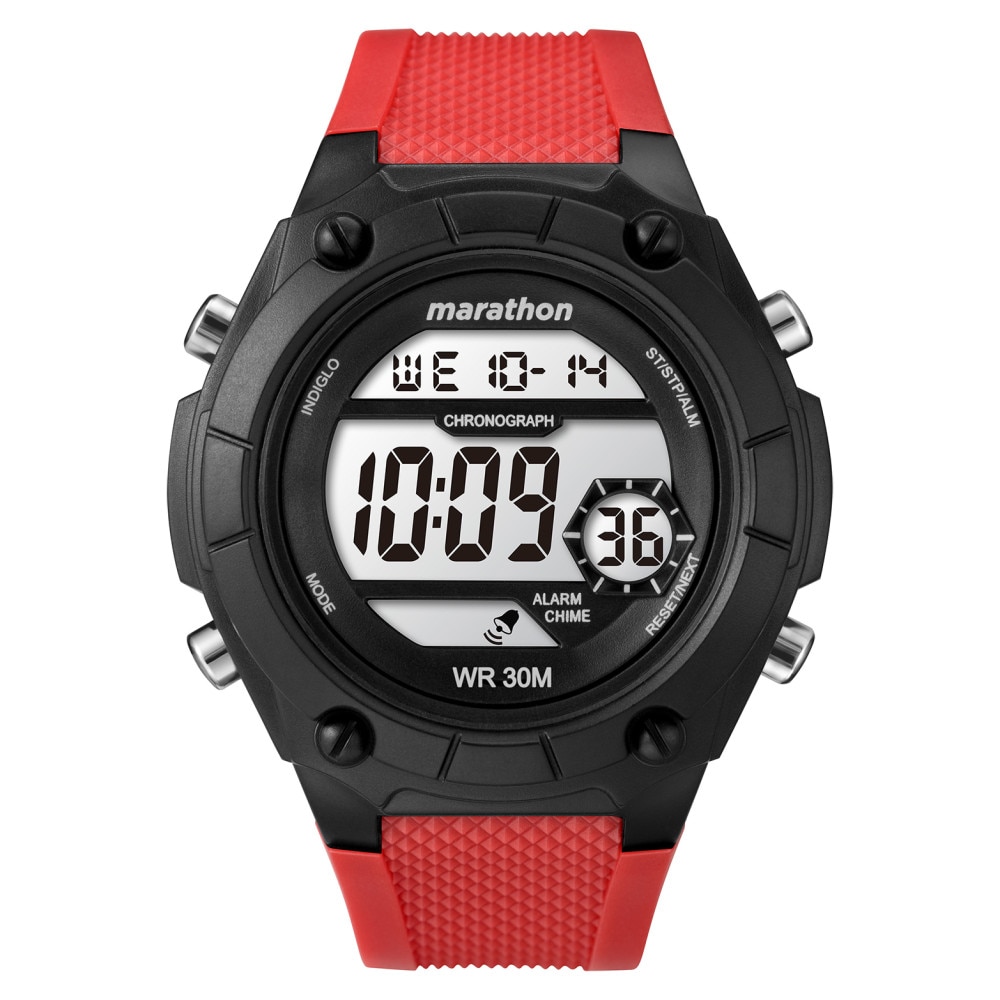 Ceas digital barbati Marathon, Timex, Plastic/Cauciuc, 50 mm, Negru ...