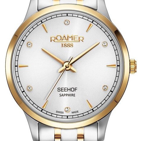 Дамски часовник Seehof, Roamer, Неръждаема стомана, 34 мм, Сребро/Злато ...