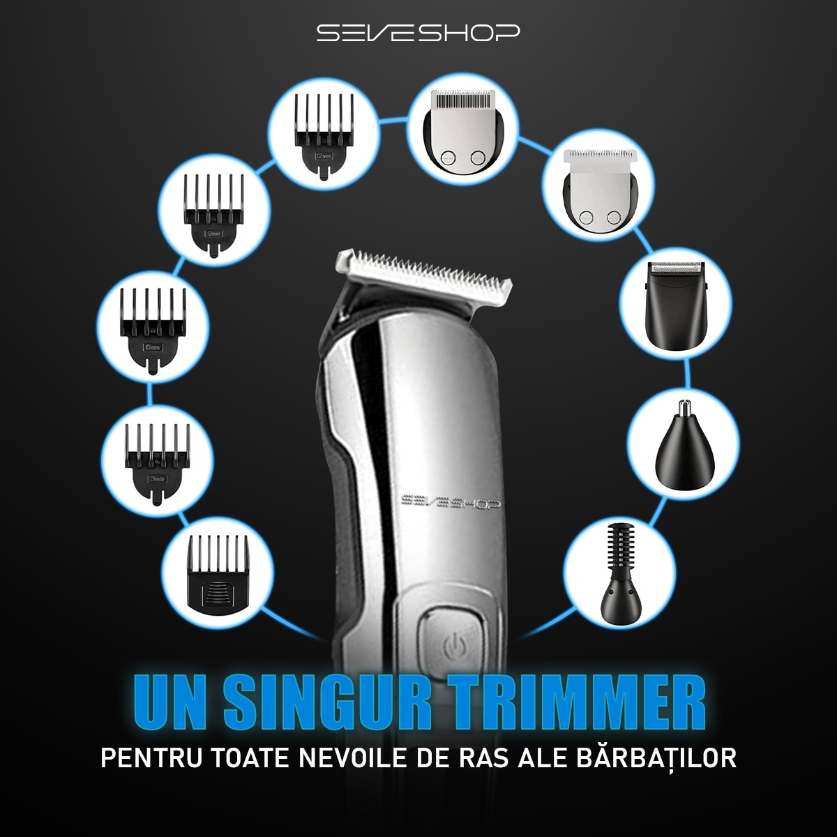 Masina de Tuns si Aparat de Ras, Profesional SeveShop - IPX7, 11 Piese ...