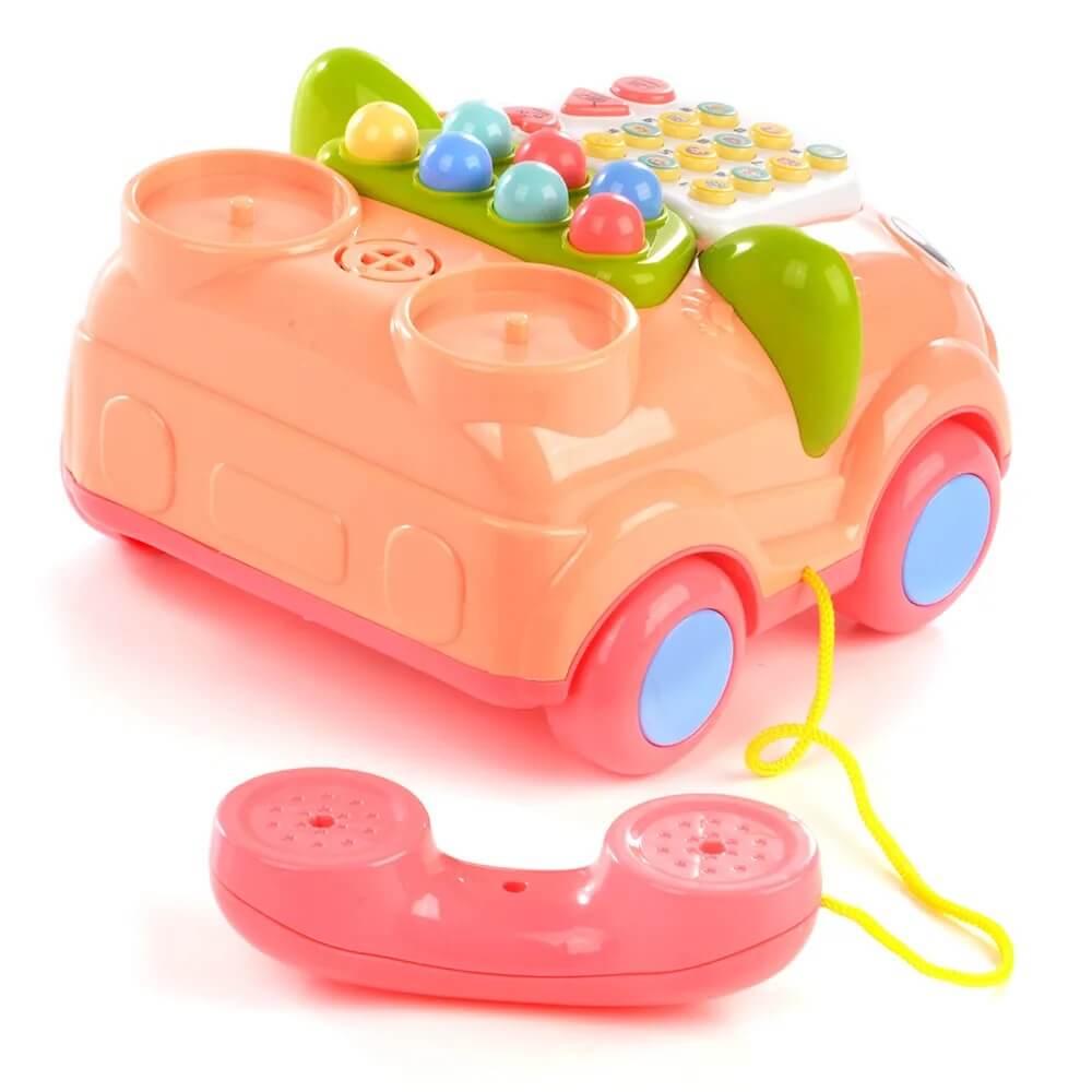 Telefon pentru copii, Plastic, in forma de masina, cu sunete si lumini ...