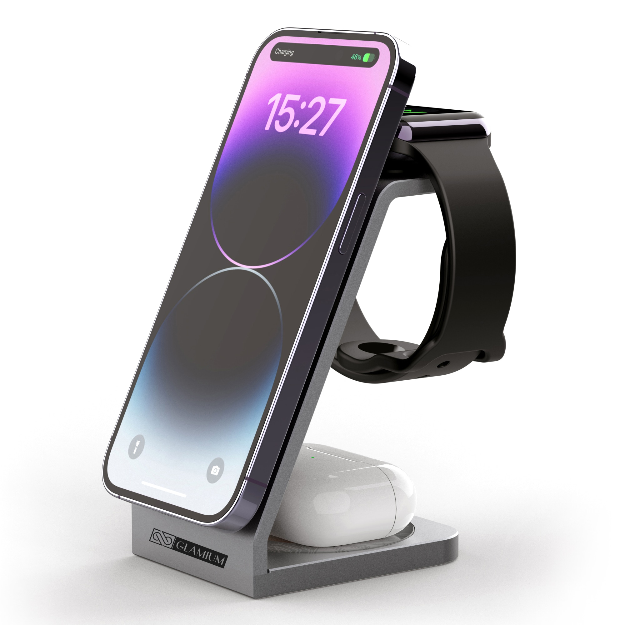 Incarcator Wireless 3 in 1 GLAMIUM®, Fast Charge 15W, Statie de ...