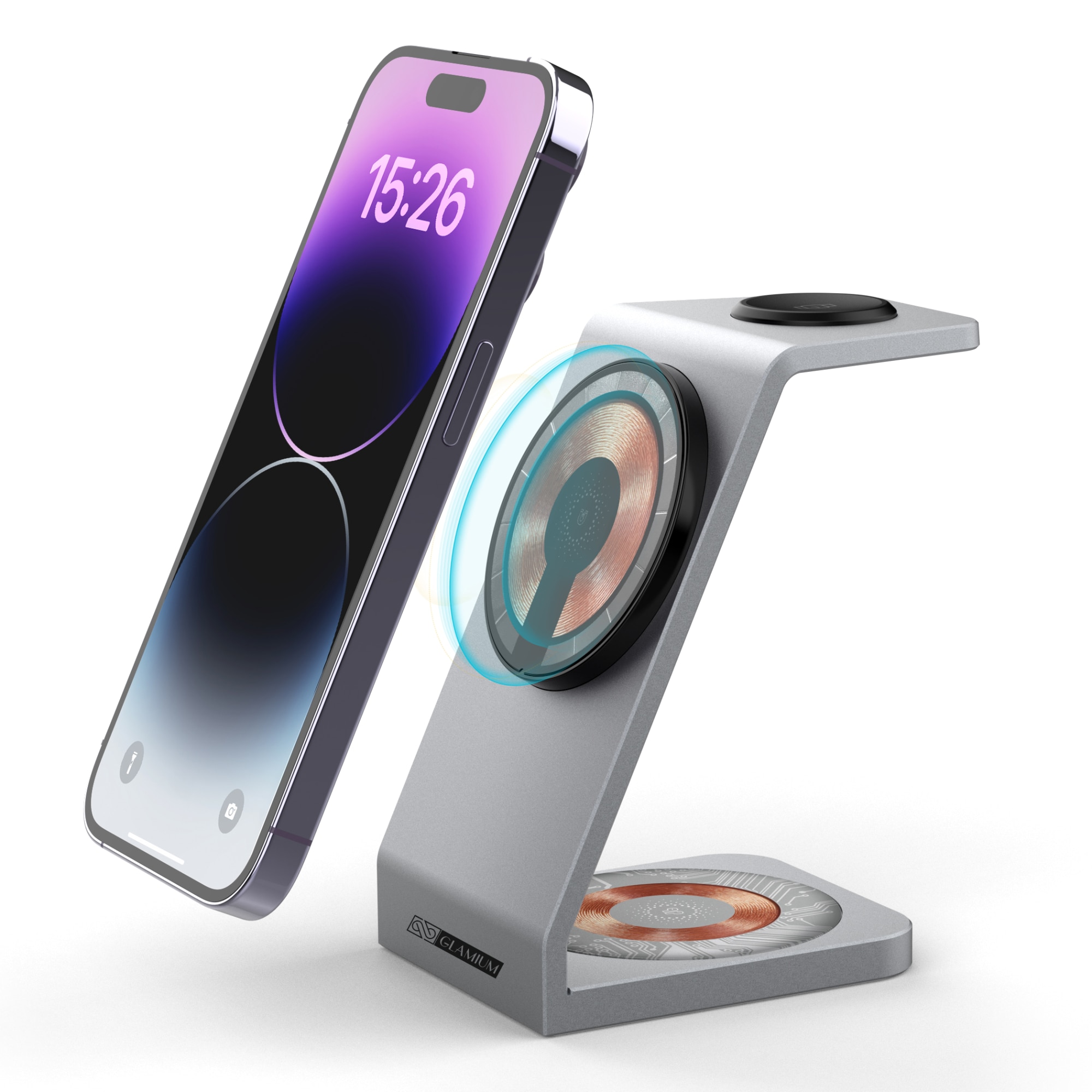 Incarcator Wireless 3 in 1 GLAMIUM®, Fast Charge 15W, Statie de ...
