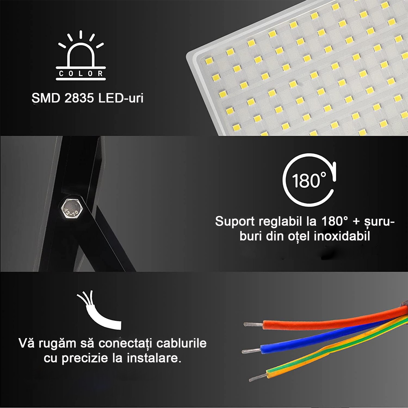 Proiector LED 100W, NUODWELL, Rezistent la apa IP65, corp din aluminiu ...