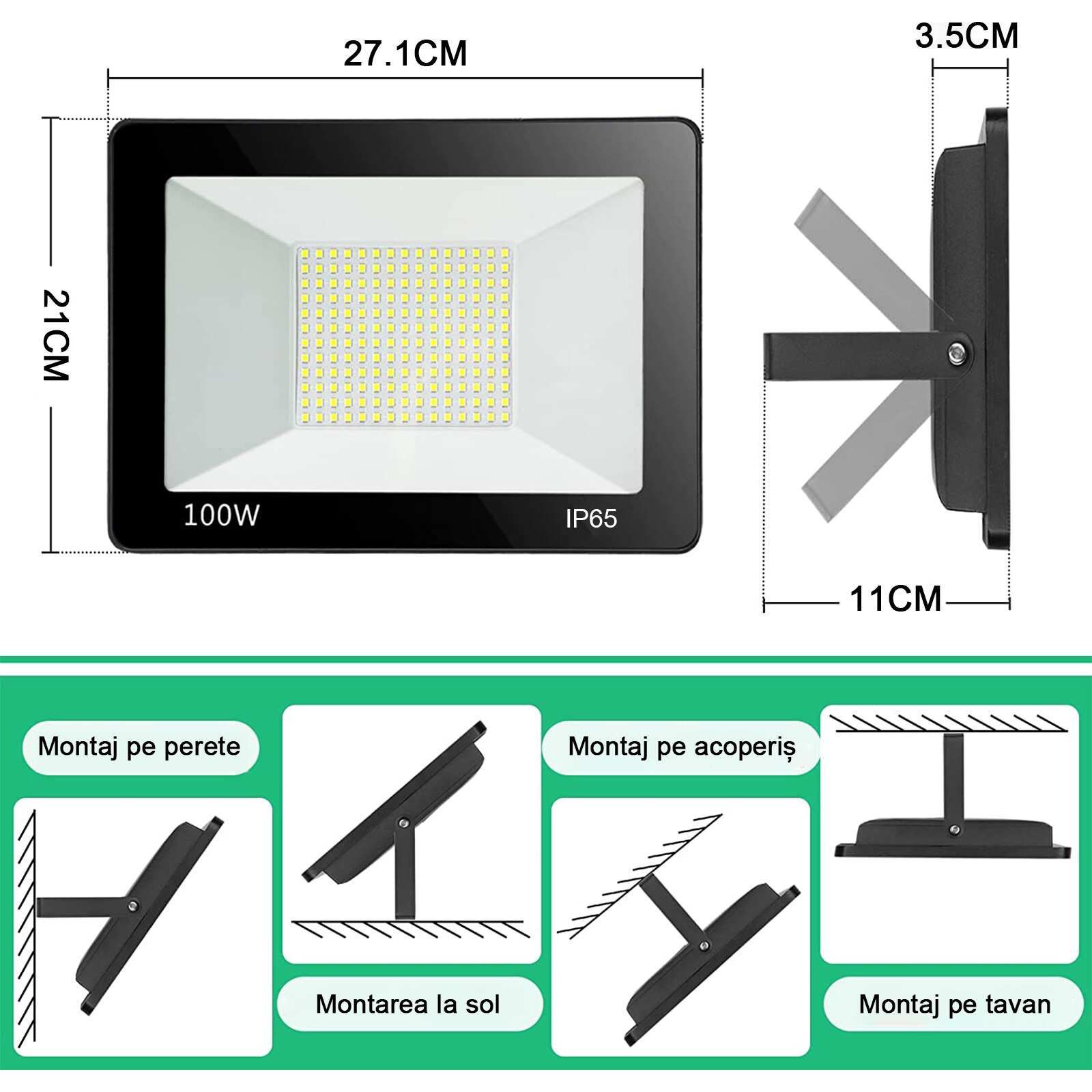 Proiector LED 100W, NUODWELL, Rezistent la apa IP65, corp din aluminiu ...