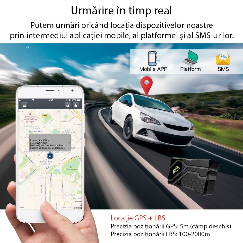 GPS tracker magnetic cu SIM card, comenzi prin SMS, cu microfon ...