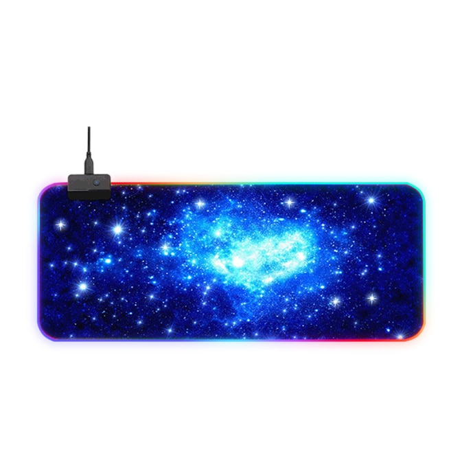 Mousepad Gaming cu iluminare led RGB, model galaxie, impermeabil la apa ...