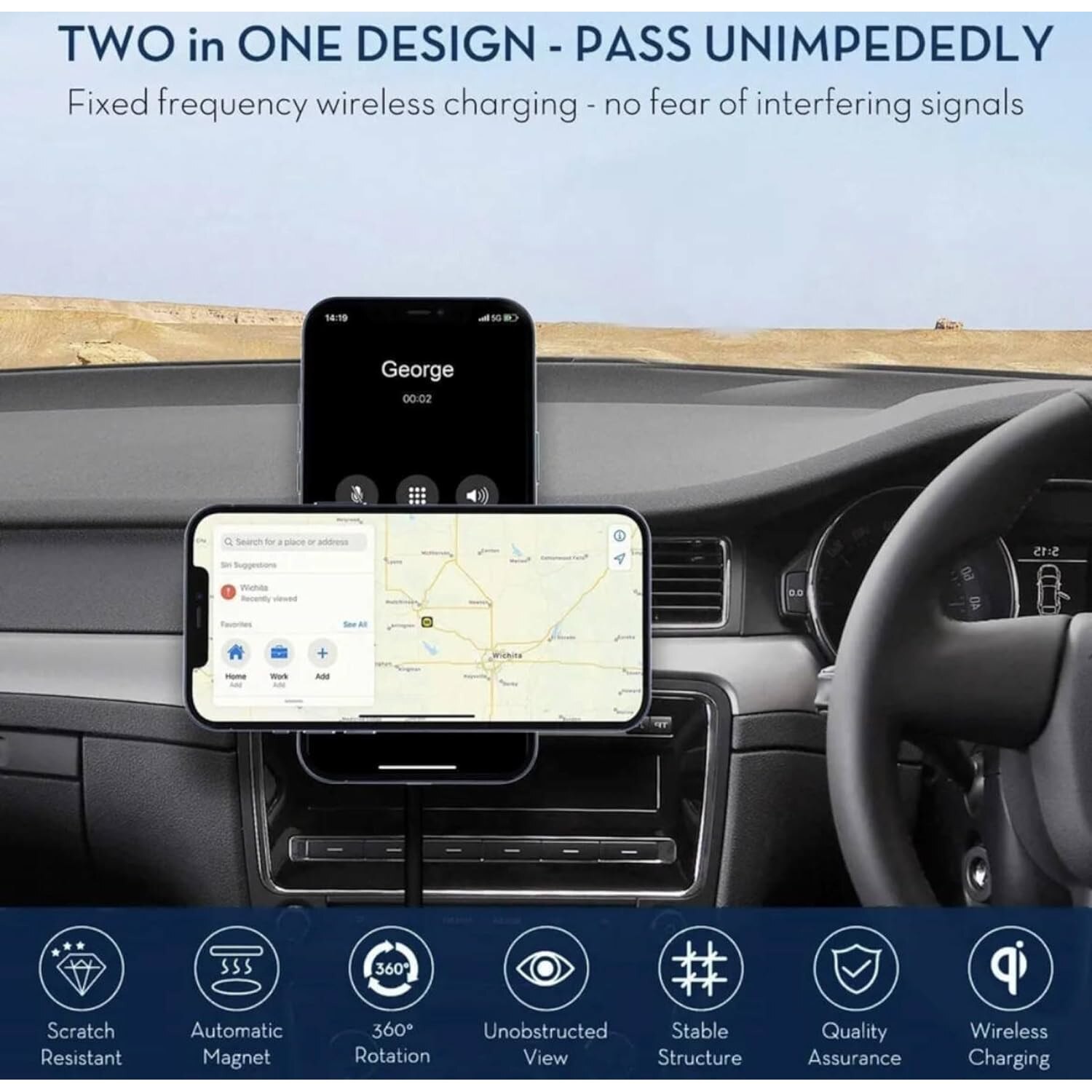 Incarcator auto wireless magnetic MagSafe, 15W Qi Fast Charging, Rotire ...