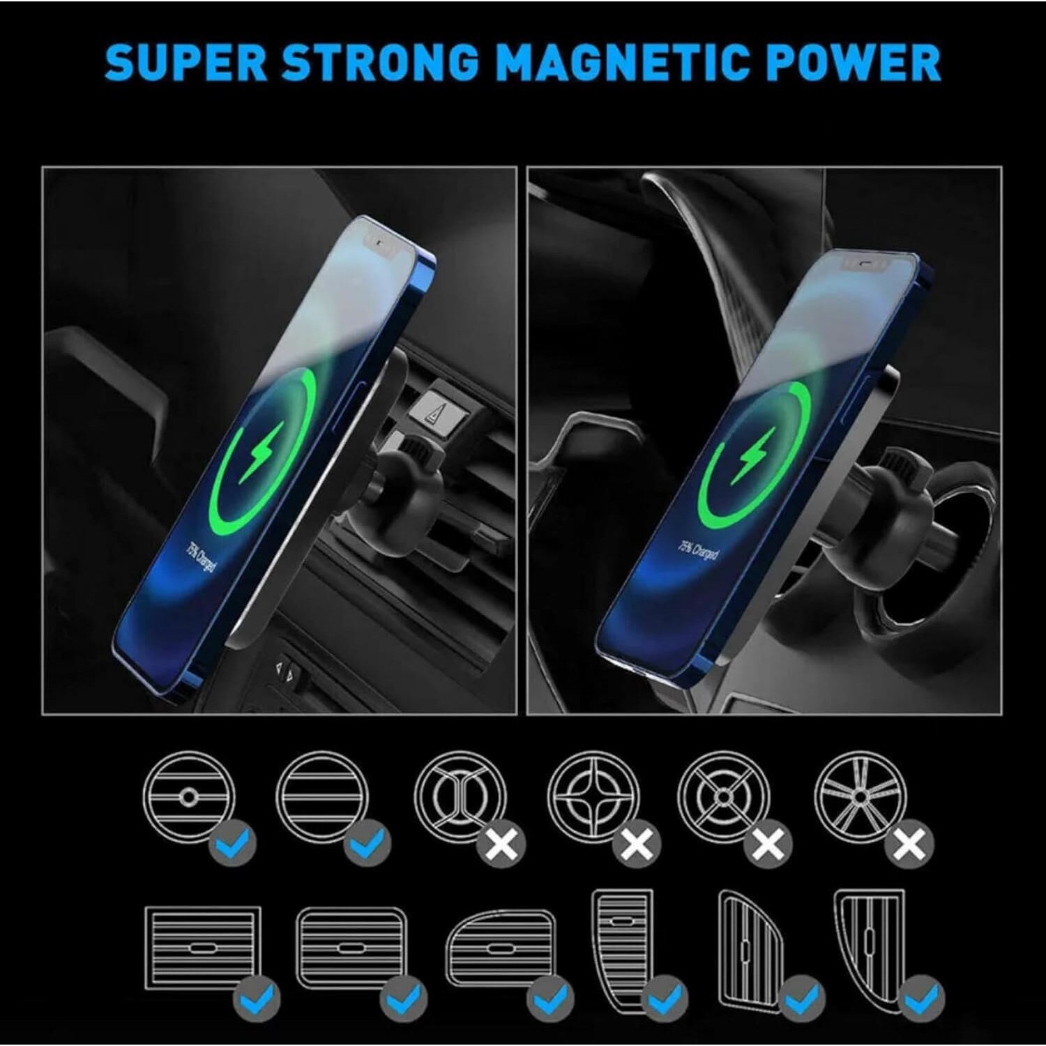 Incarcator auto wireless magnetic MagSafe, 15W Qi Fast Charging, Rotire ...