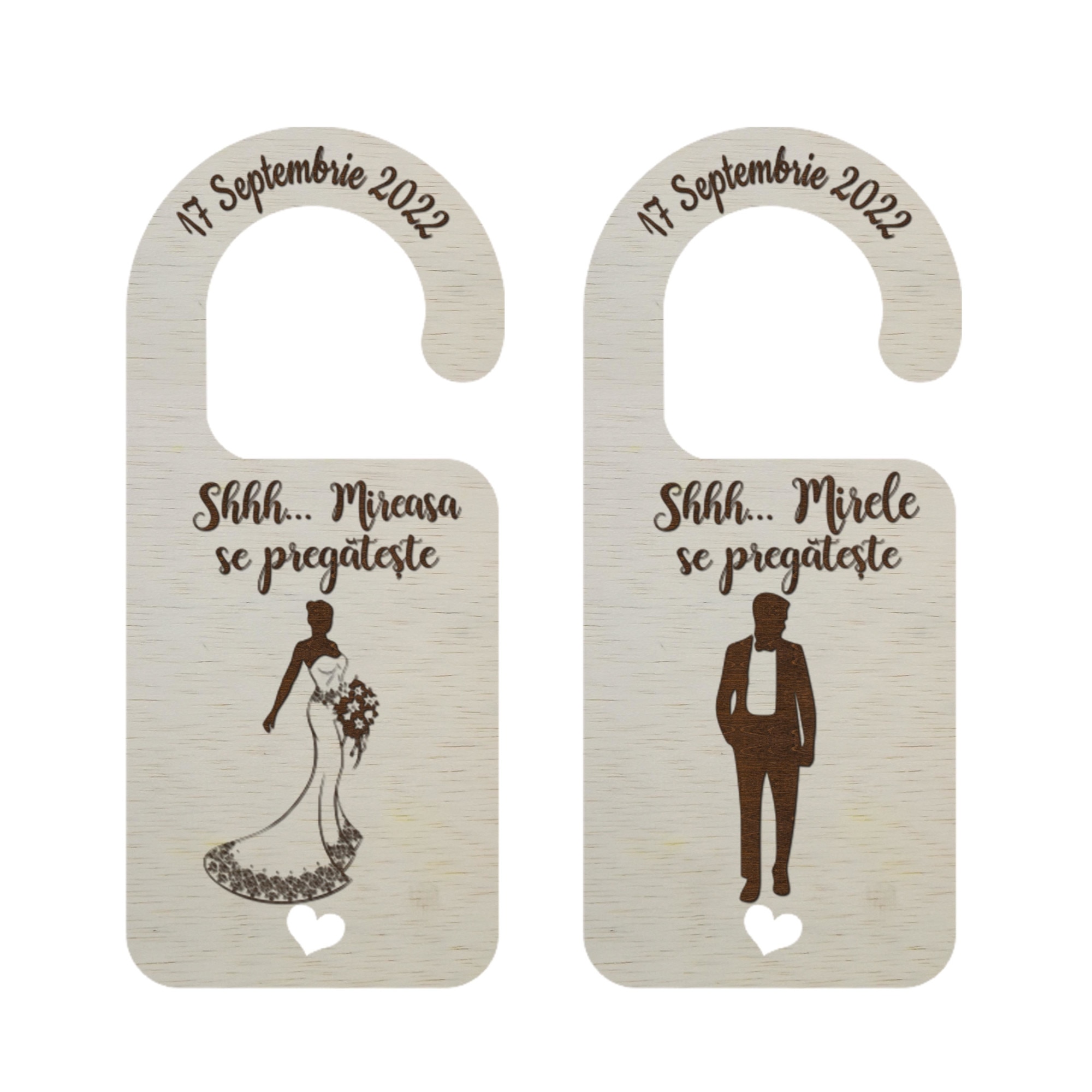 Set Placute Usa Miri - Nunta, Lemn Natur, 15x7cm - eMAG.ro