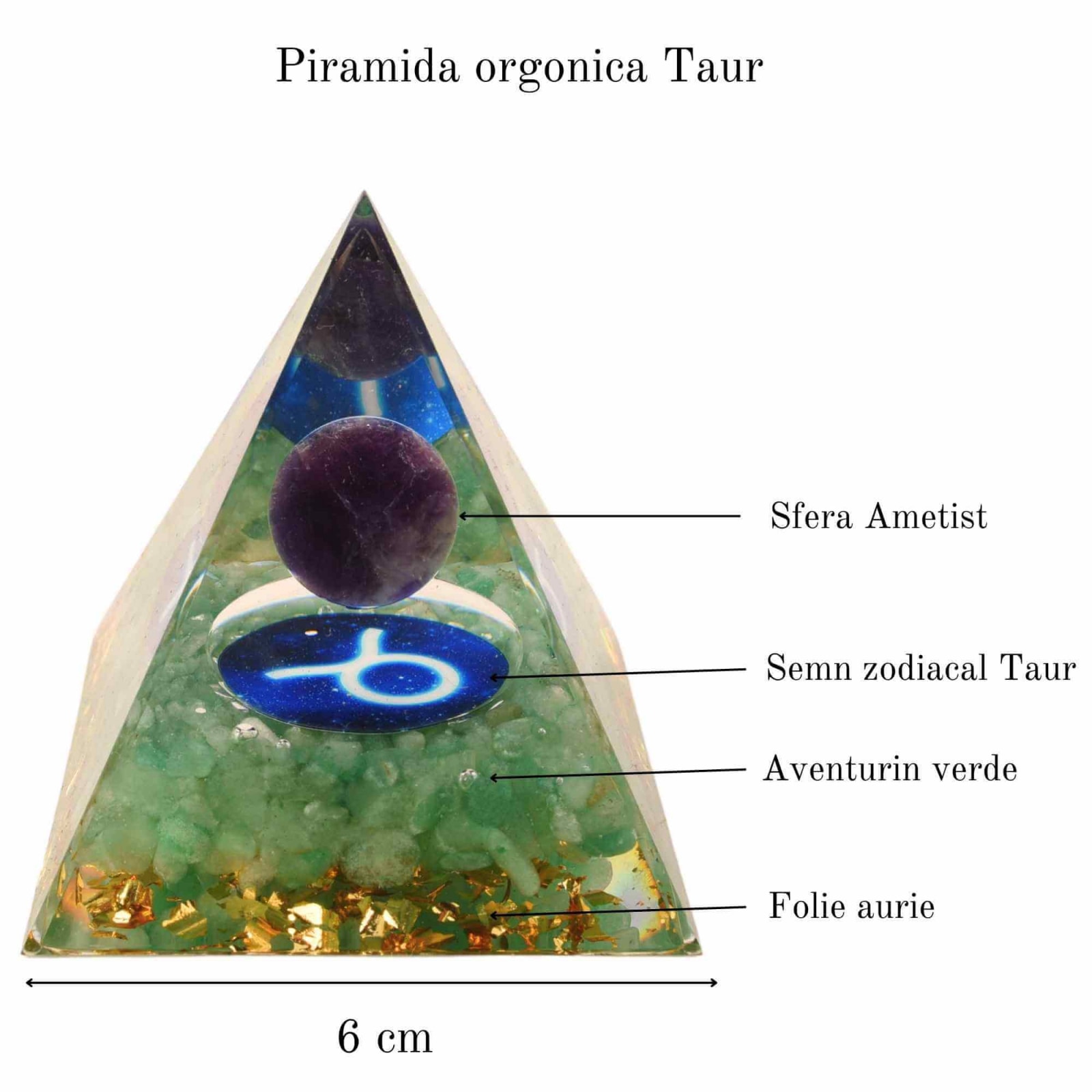 Piramida de Energie Orgonica 6 cm cu Cristale de Vindecare specifice ...