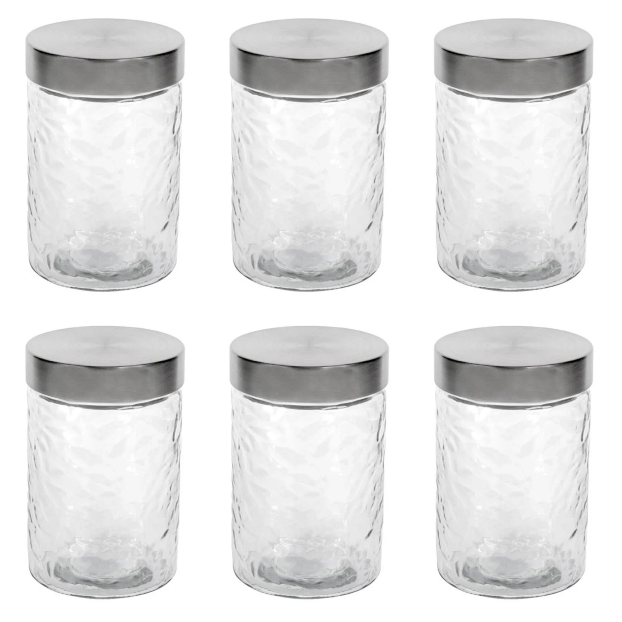 Set 6 borcane cu capac, model in relief, metal/sticla, argintiu ...