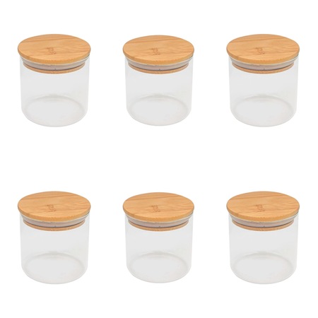 Set 6 borcane de depozitare, cu capac din bambus, sticla, transparent ...