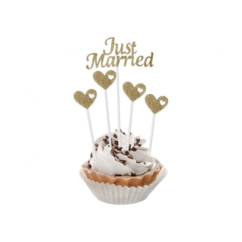 Set 5 toppere decorative pentru tort sau prajituri model just married ...