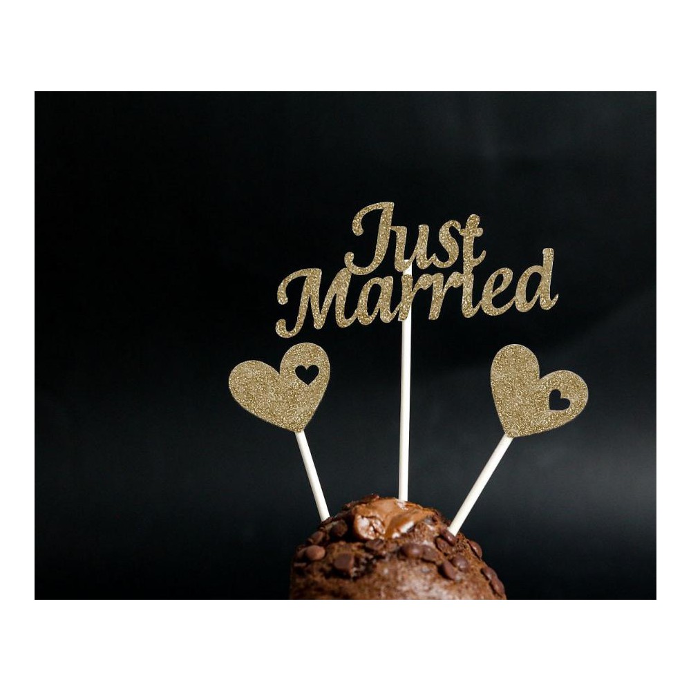 Set 5 toppere decorative pentru tort sau prajituri model just married ...