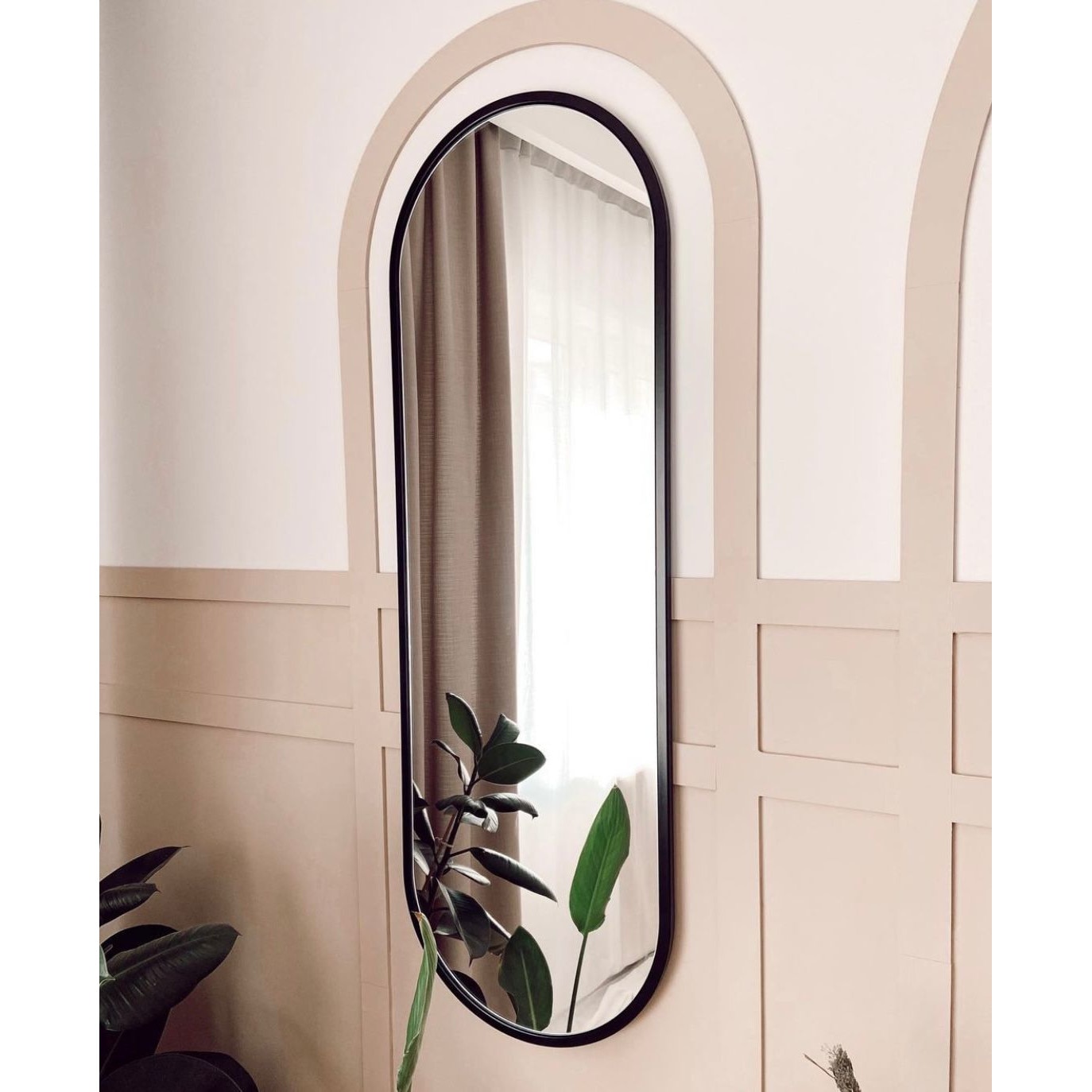 Oglinda de perete ovala, Marsah Home, 180x60 cm, rama metalica negru ...