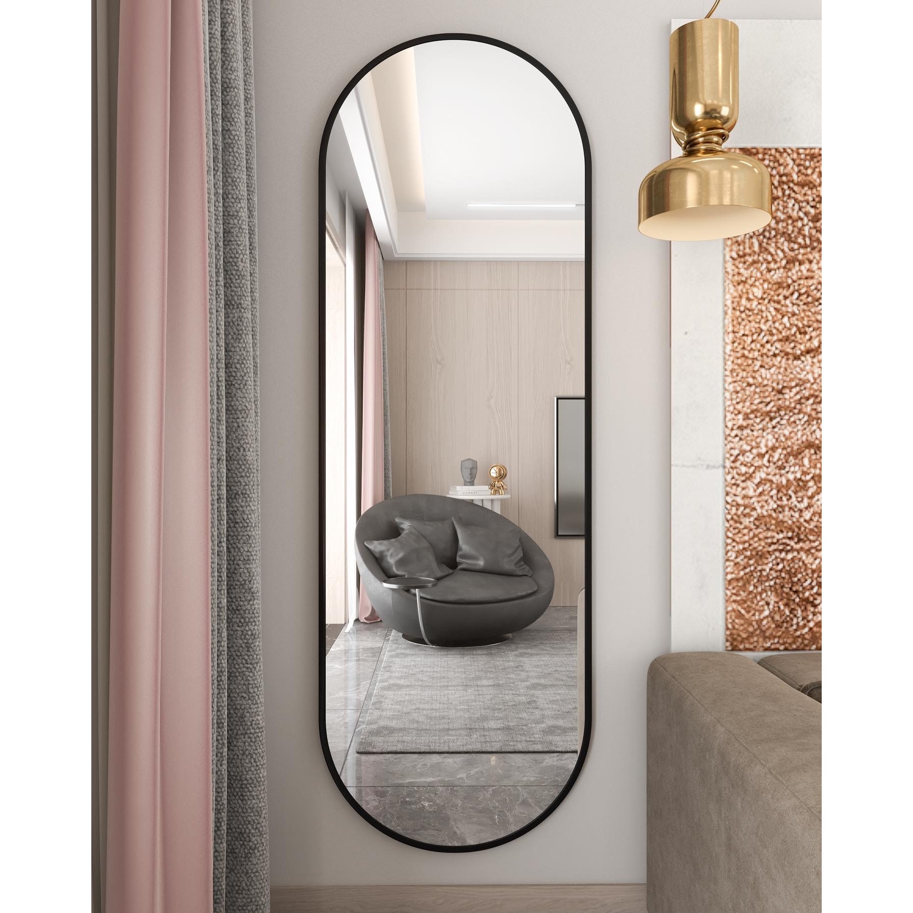 Oglinda de perete ovala, Marsah Home, 180x60 cm, rama metalica negru ...