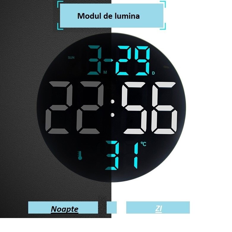 Ceas digital LED, afisare data/ora/termperatura,9 inch, stil minimalist ...