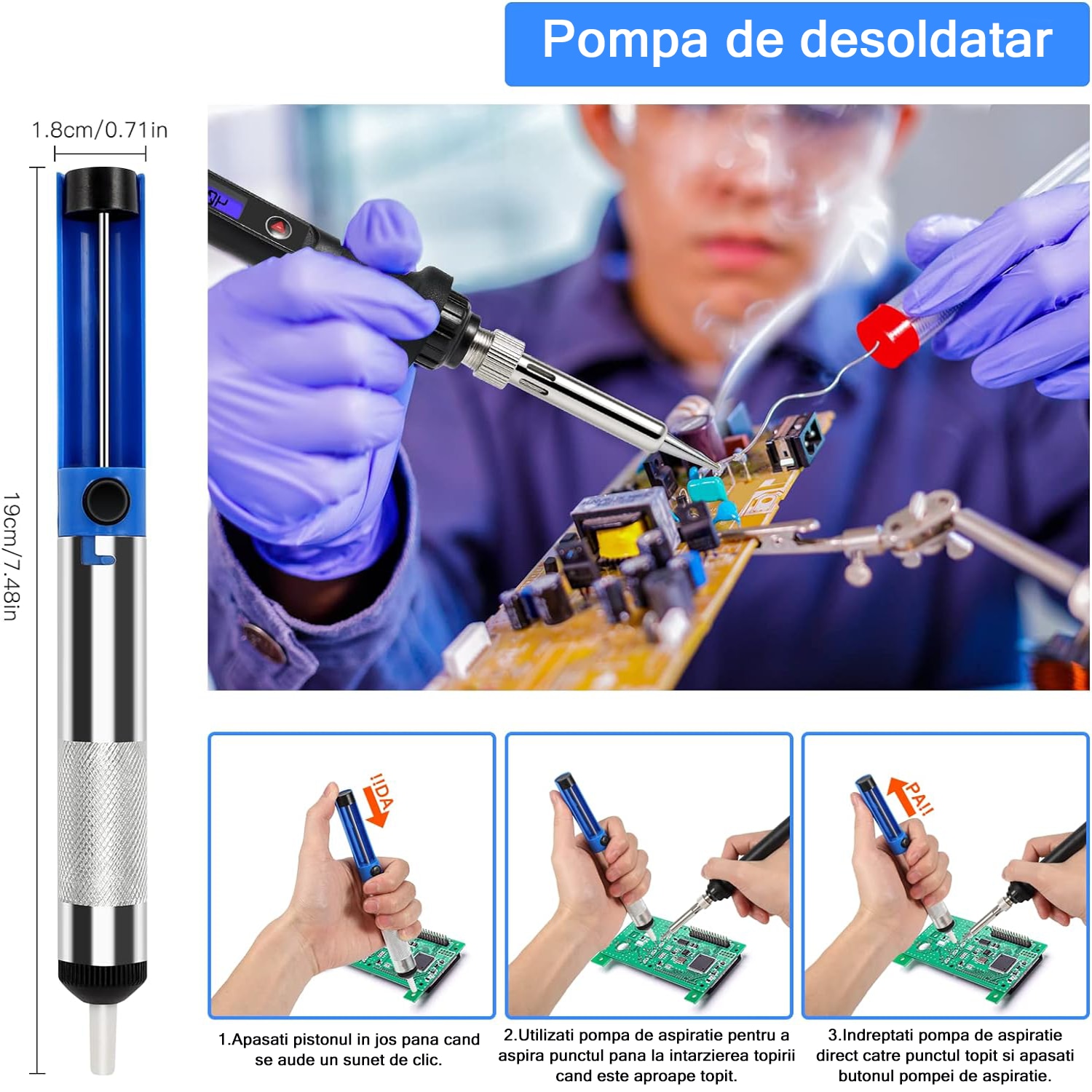 Kit pistol de lipit 60W, BYONDSELF®, Temperatura reglabila (200-450°C ...