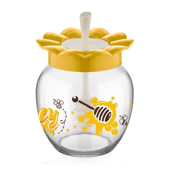 Borcan de sticla special pentru miere cu lingura curgatoare, 370 ml ...