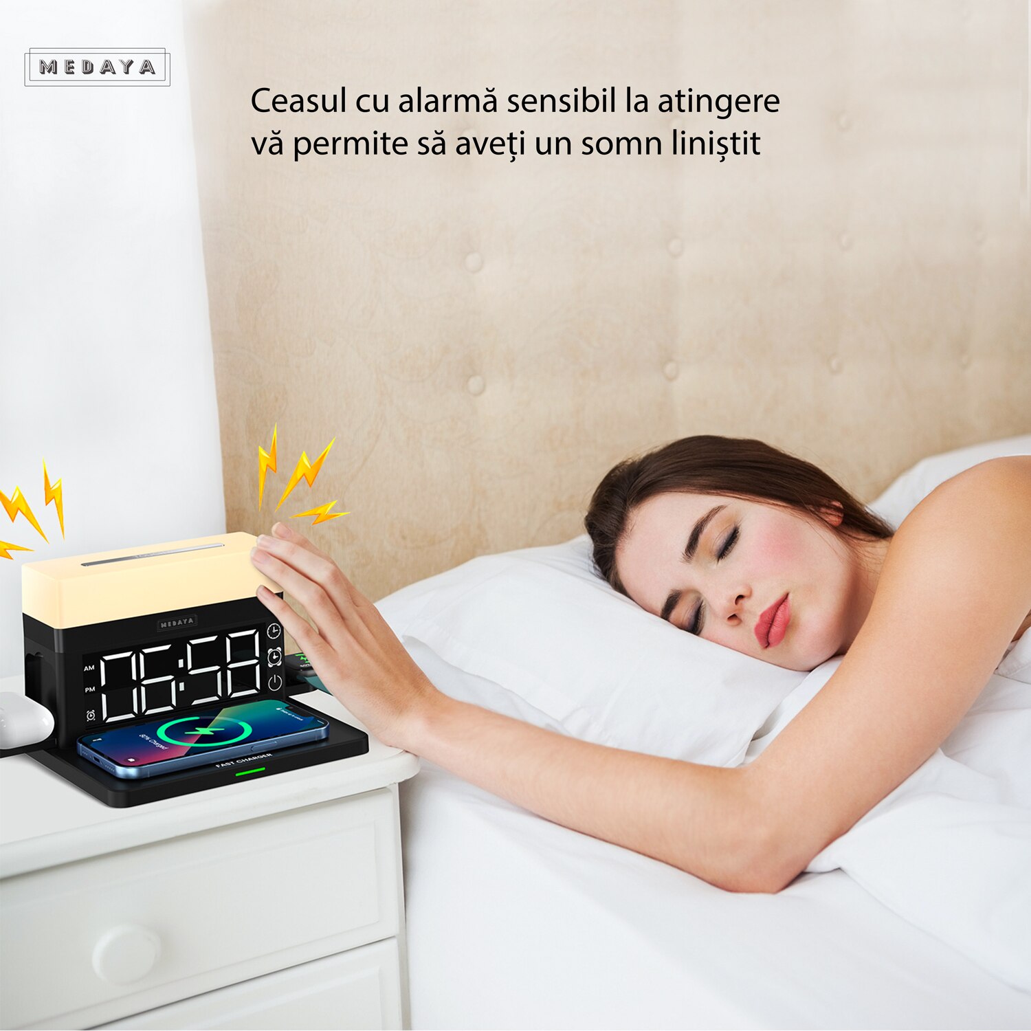 Dispozitiv Medaya, 6 in 1: incarcator wireless telefon, casti, ceas ...