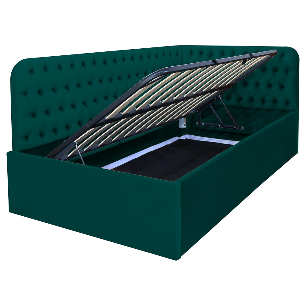 Pat tapitat pe colt stanga Disney, 120/200, verde, cu somiera metalica ...