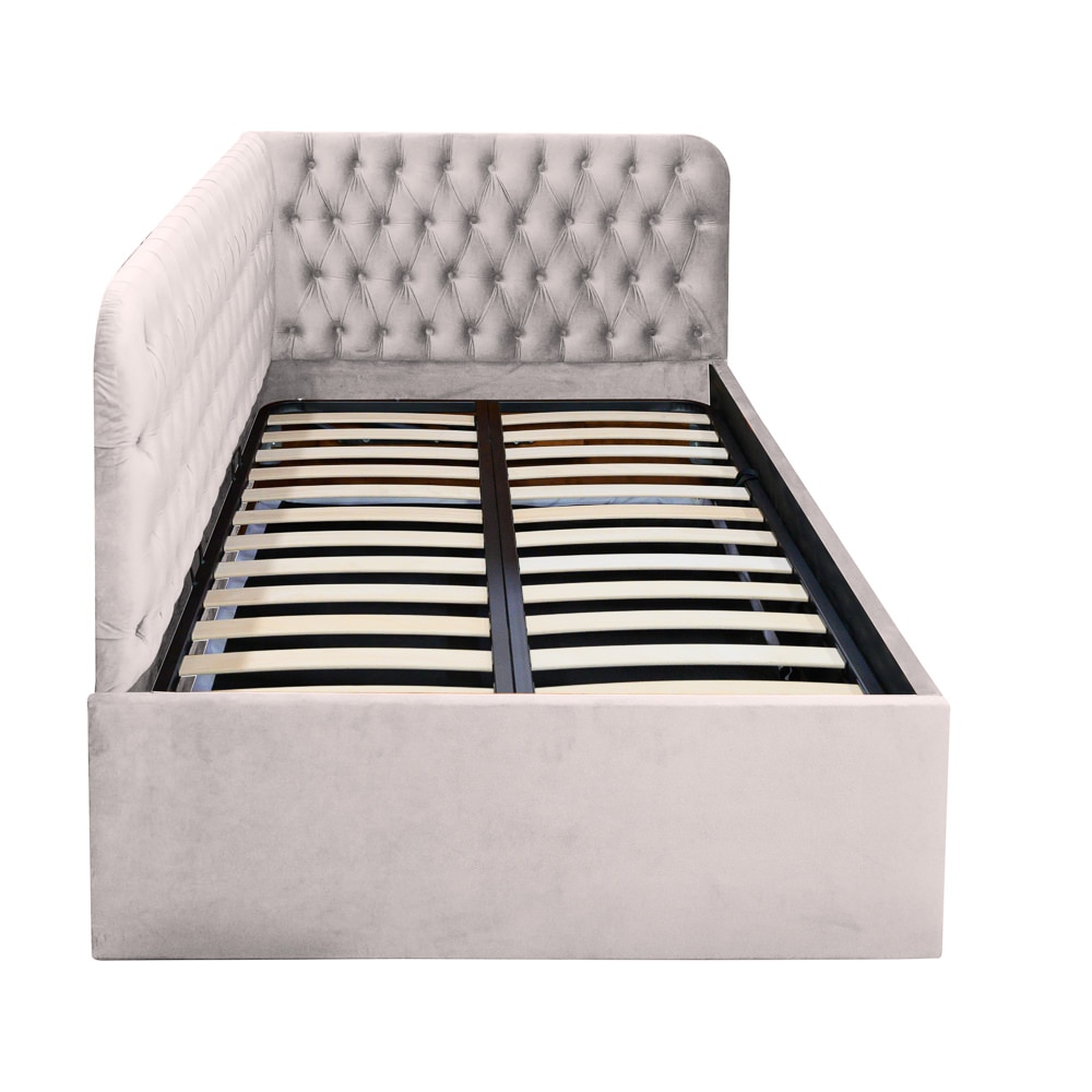 Pat tapitat pe colt stanga Disney, 120/200, crem, cu somiera metalica ...