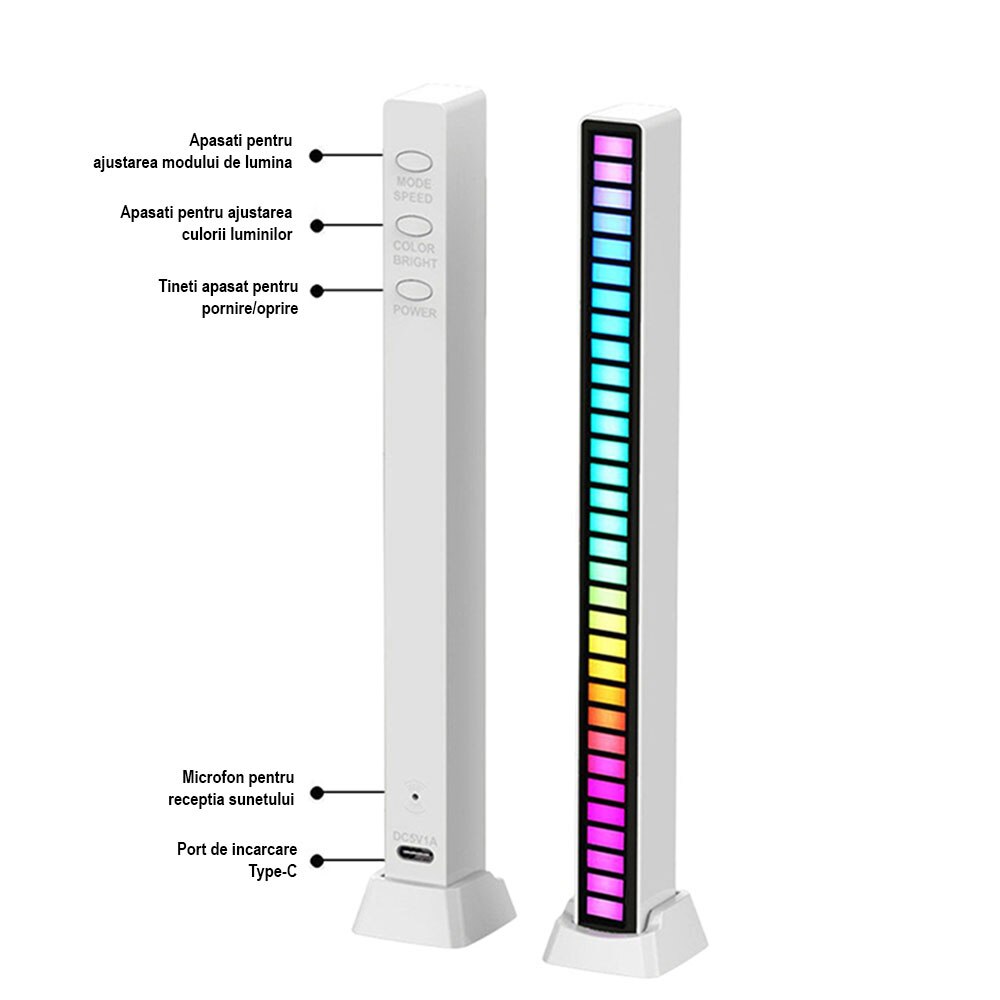 Lumini De Ritm LED RGB SIKS Cu Activare Sonora, Bara RGB Cu Functie VU ...