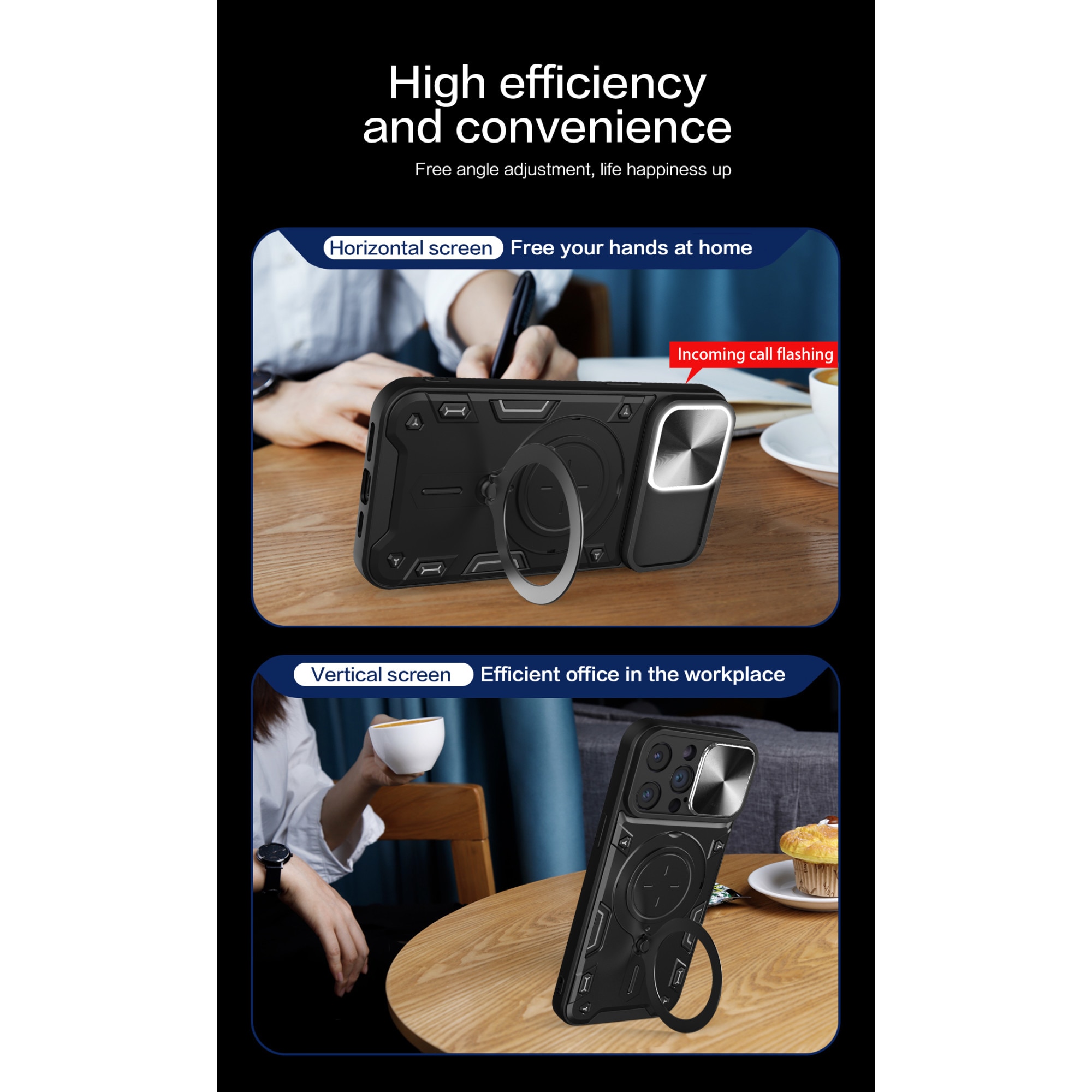 Set husa telefon/2protecii ecran, XYXBEBAO, Inel rotativ 360 grade ...