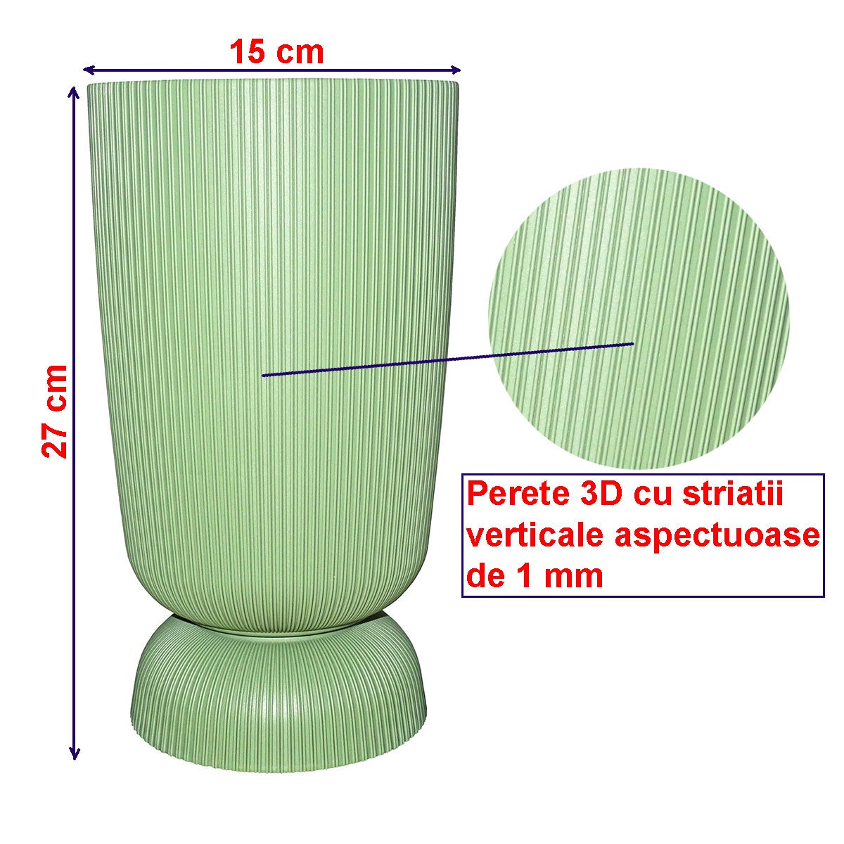 Vaza flori French Style 3 Litri, H27 cm, D15 cm, plastic, culoare Moss ...