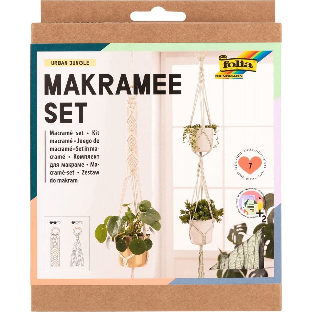 Set macrame bej si verde Urban Jungle, margele lemn, Folia - eMAG.ro