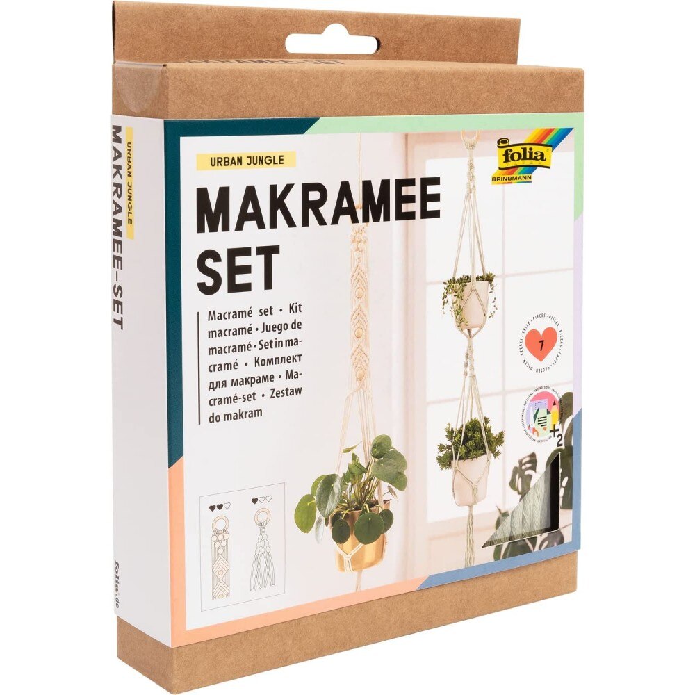 Set macrame bej si verde Urban Jungle, margele lemn, Folia - eMAG.ro