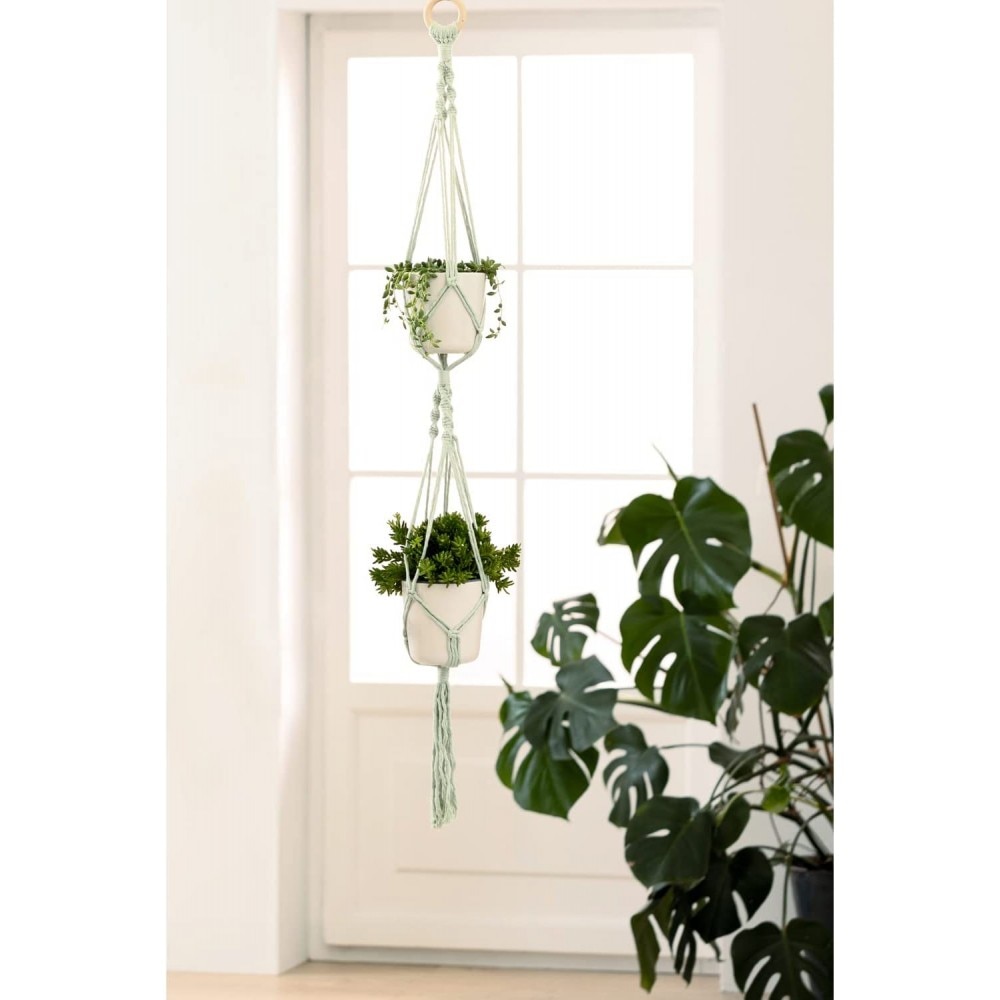 Set macrame bej si verde Urban Jungle, margele lemn, Folia - eMAG.ro
