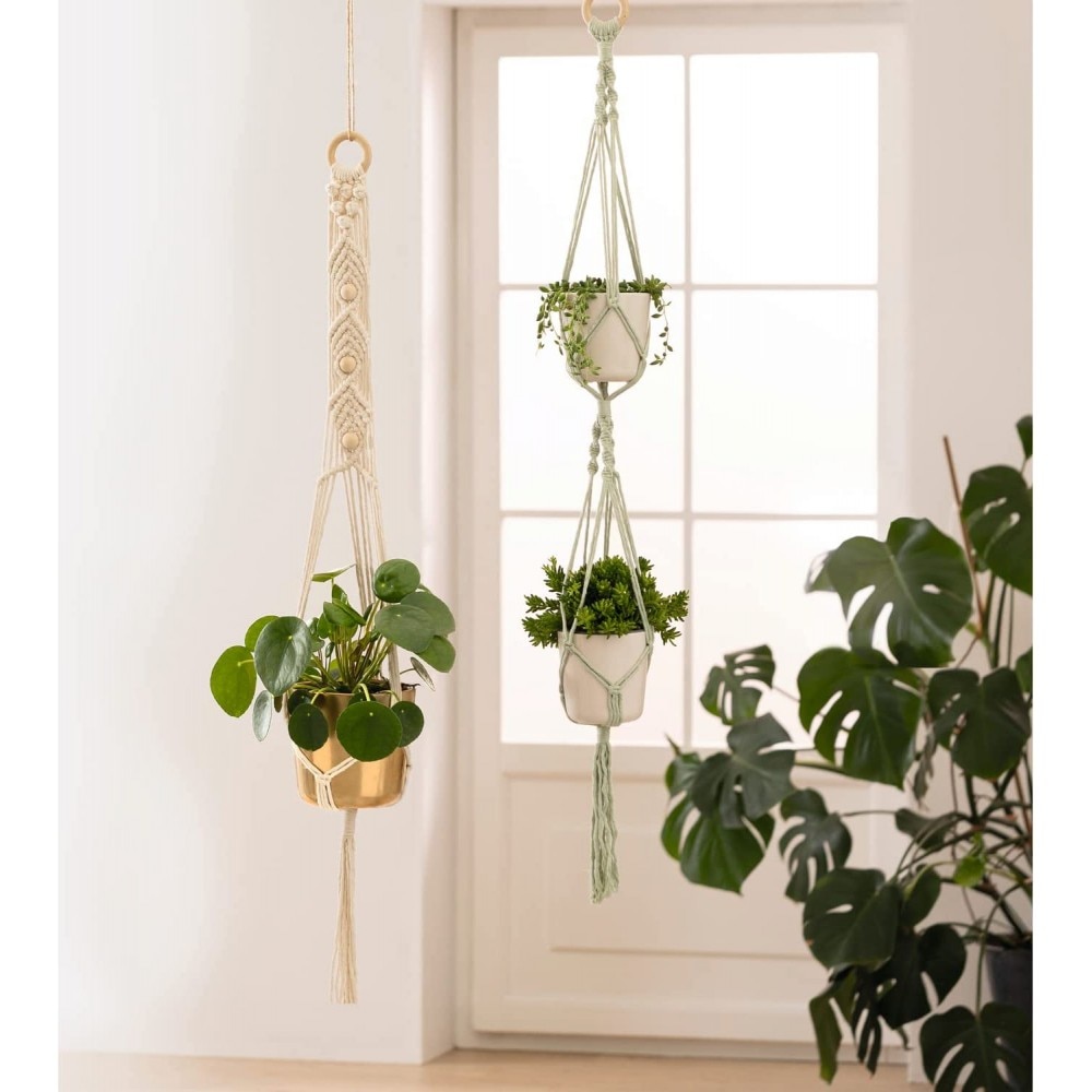 Set macrame bej si verde Urban Jungle, margele lemn, Folia - eMAG.ro