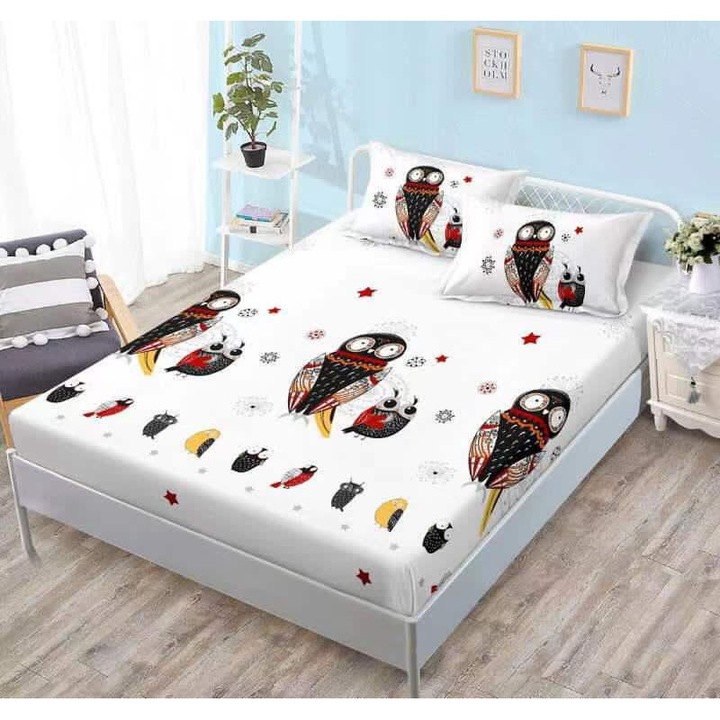 Set Cearsaf pat cu Elastic 160x200 si 2 Fete de Perna 50x70 model ...
