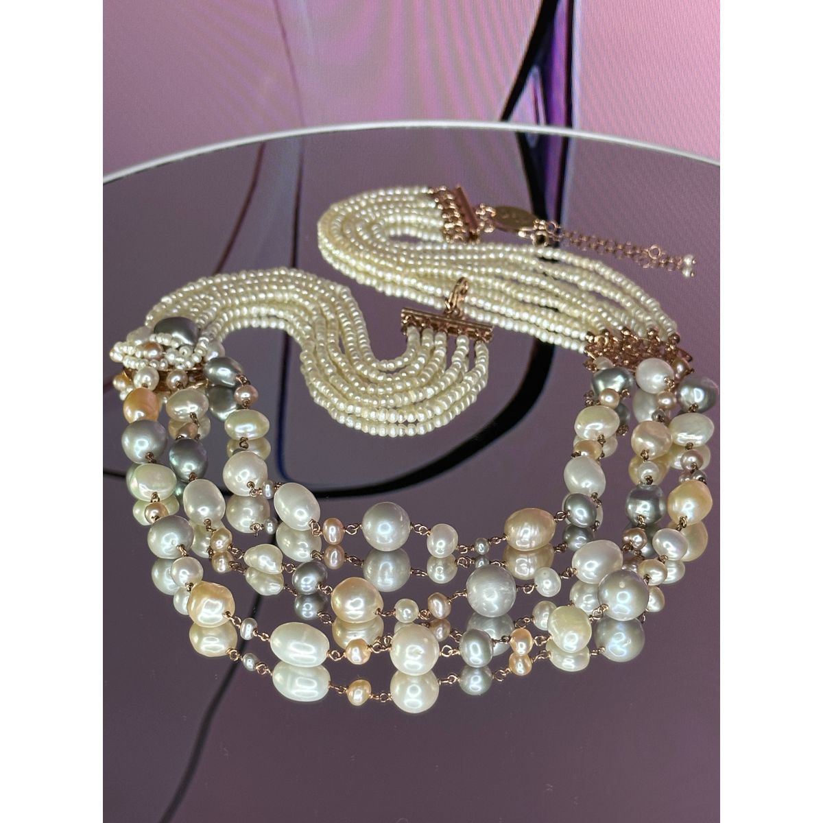 Set Trinity, colier, bratara, inel si cercei cu perle de cultura albe ...