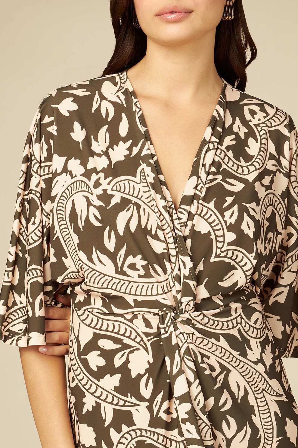 Oltre, Rochie midi cu maneci chimono, Alb, Verde militar, M - eMAG.ro