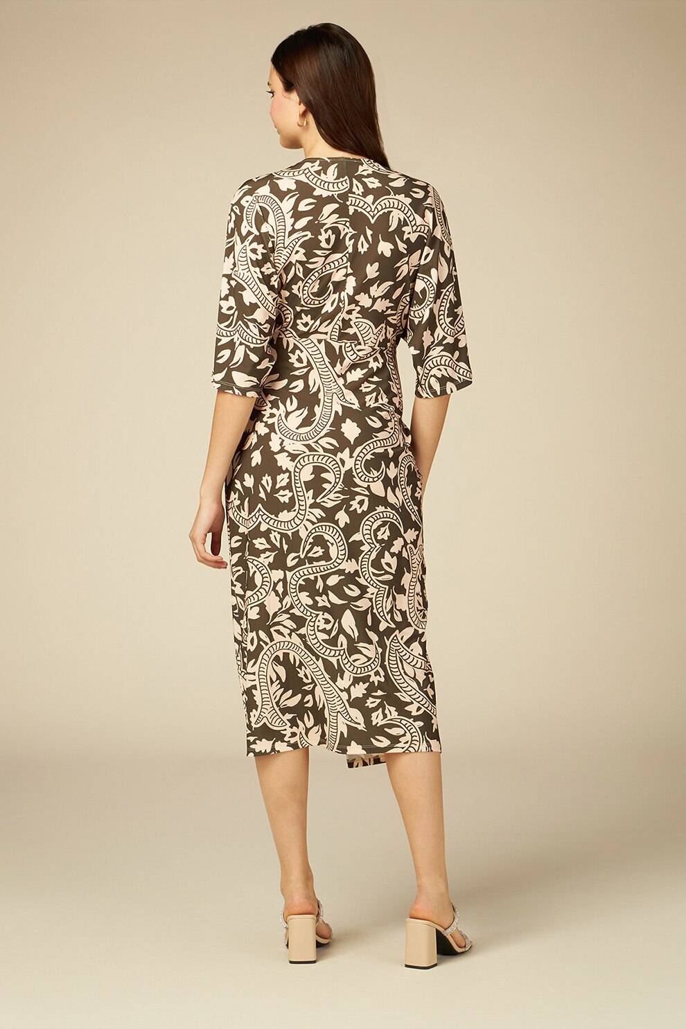 Oltre, Rochie midi cu maneci chimono, Alb, Verde militar, M - eMAG.ro