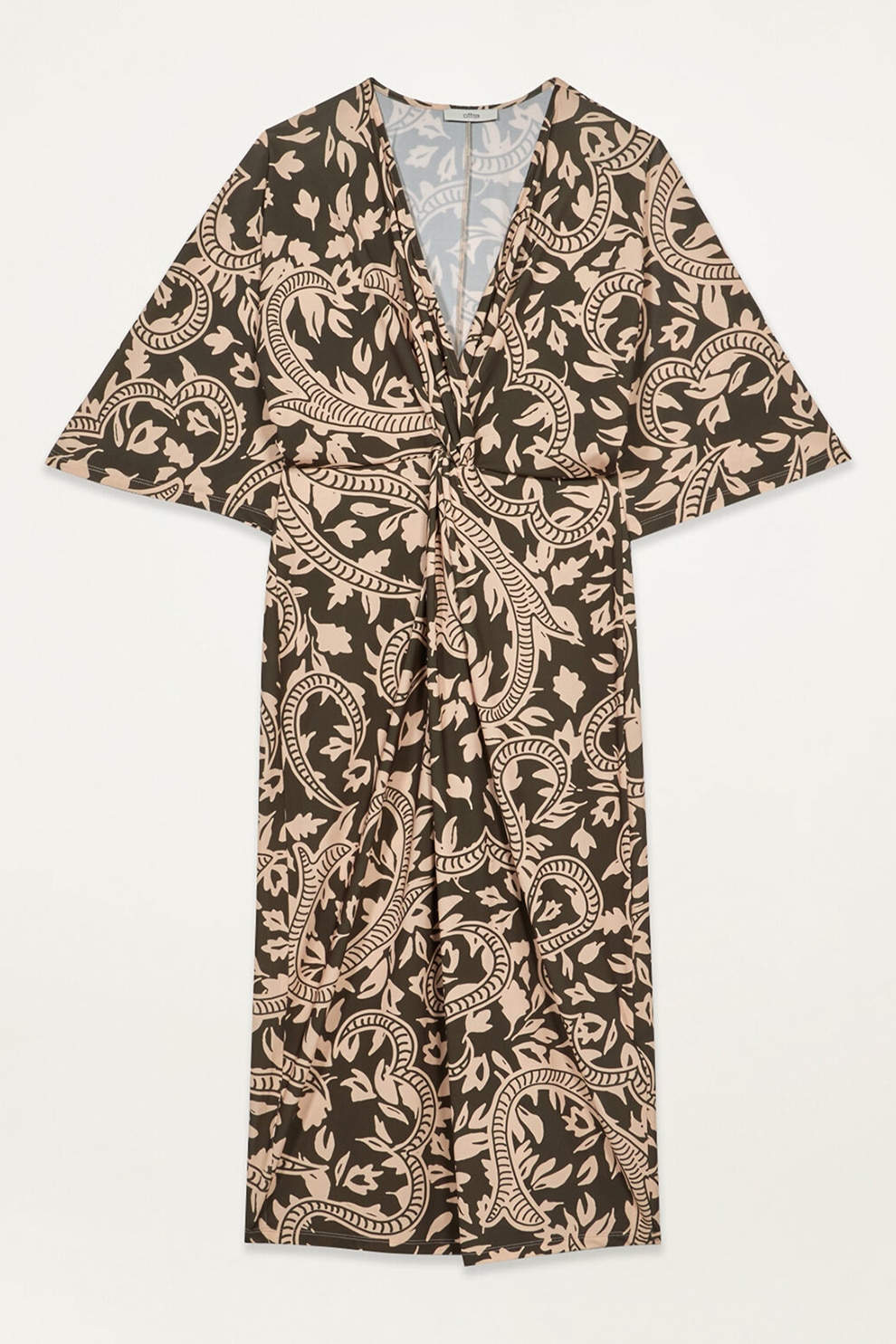 Oltre, Rochie midi cu maneci chimono, Alb, Verde militar, M - eMAG.ro