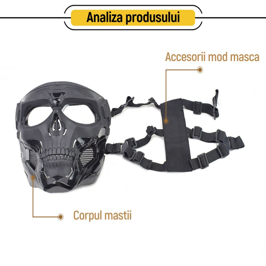 Masca de protectie tactica, Vaxiuja, Forma de craniu, Reglabila ...