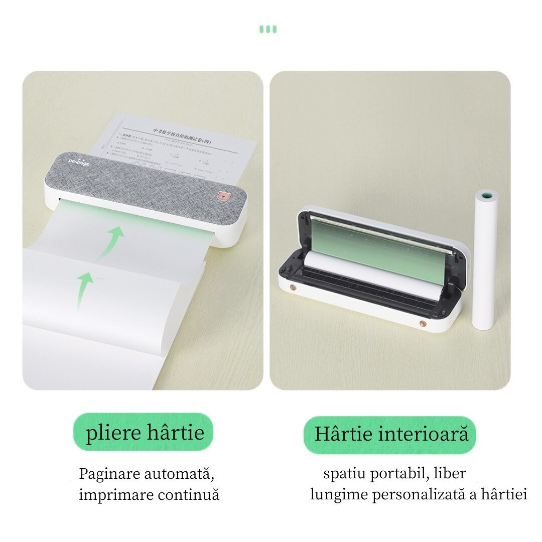 Mini imprimanta termica, IOOIOO®, portabila, A4, imprimare card ...