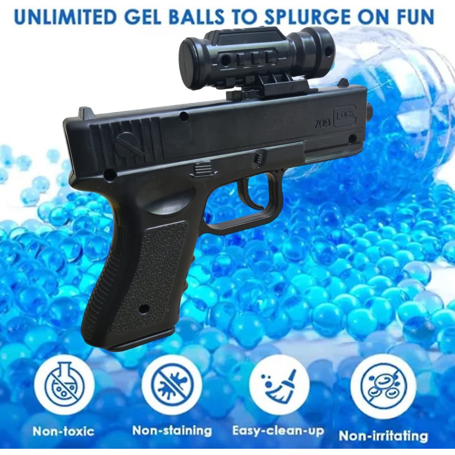 Pistol de jucarie cu 5000 bile de gel Orbeez, Model Glock 709, 6 ...
